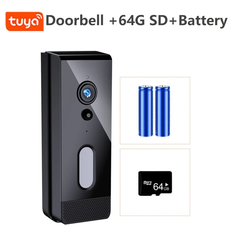 Беспроводной дверной звонок Tuya + 64G SD + Battery, Option 7