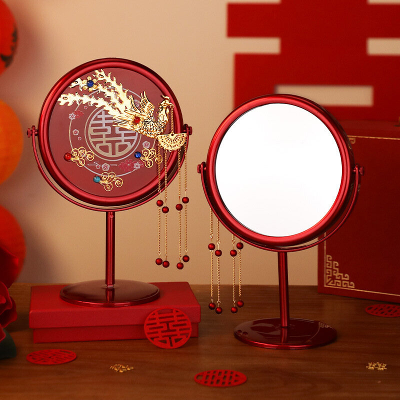 Зеркало для макияжа с кисточками, пара, красное, для невесты, свадебные принадлежности, коллекция для предсвадебного торжества