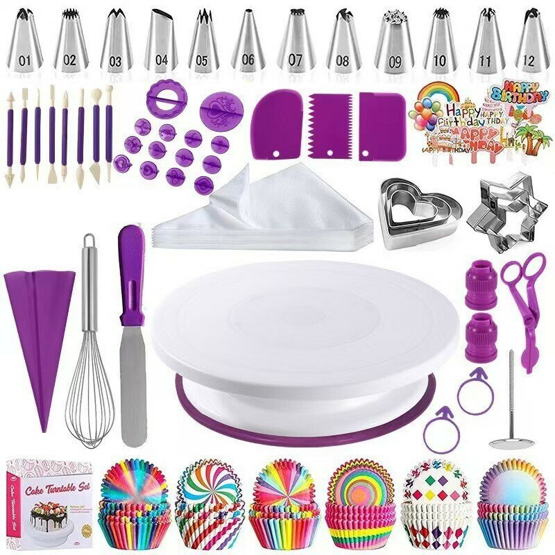 255-предметный набор для торта с поворотным столом, насадками для украшения, TPU мешками для украшения и инструментами для декорирования