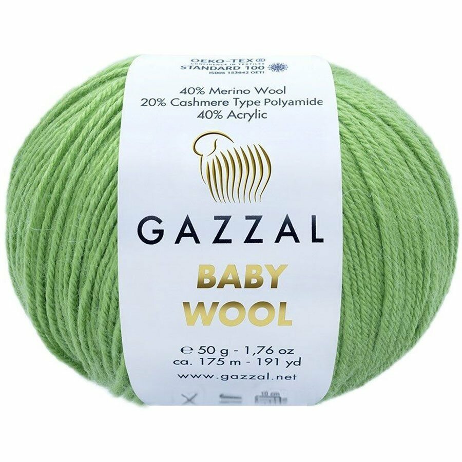 Пряжа Gazzal BABY WOOL 838 салат (5 мотков)