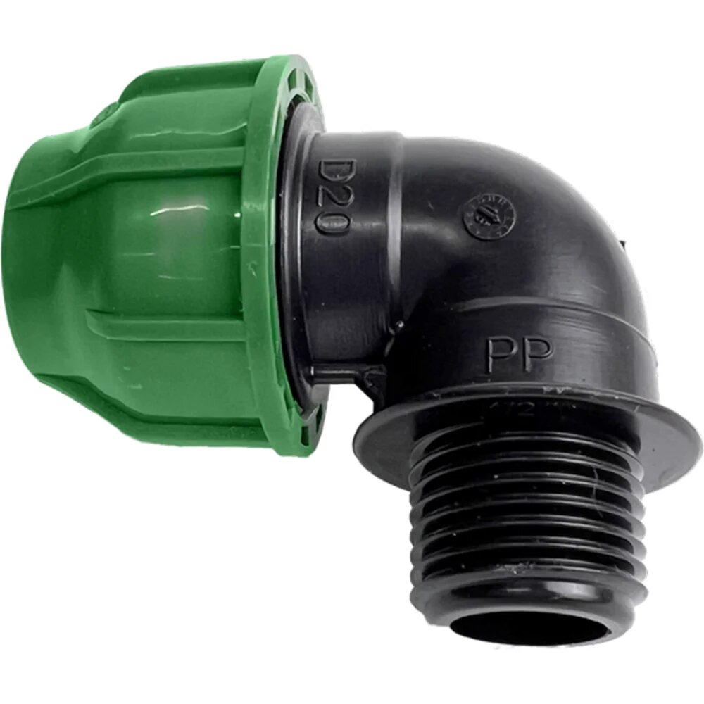 Угол Poliext 20*Н3/4 PN10 03070021, угольник из полиэтилена, резьба 3/4M, выдерживает давление до 10 бар