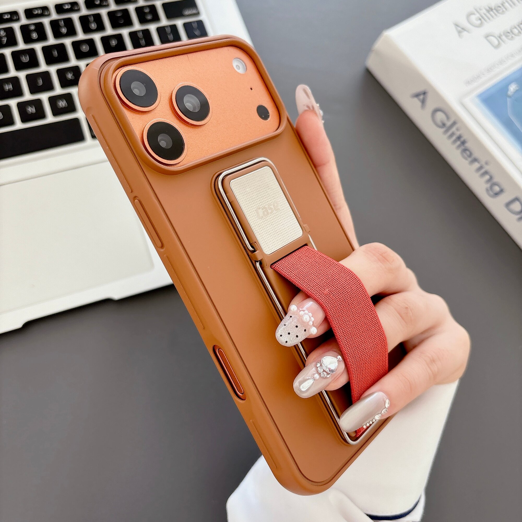 Чехол для Apple iPhone 17 Pro / Айфон 17 Про, soft touch, чехол-кардиомонитор, поликарбонат (PC), защита камеры, ударопрочный, усиленные углы, держатель поп-сокет, Apple, Apple iPhone 17 Pro, orange,