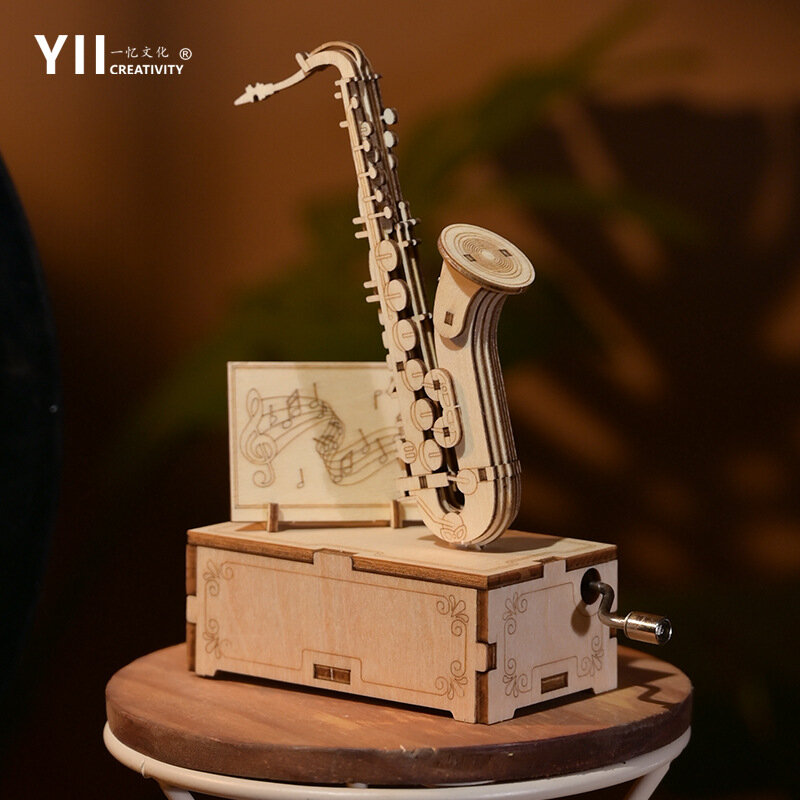 Деревянная головоломка, музыкальная шкатулка в виде гитары, ручная сборка, 3D-пазл, музыкальная шкатулка с ручным приводом, украшение, образовательная игрушка