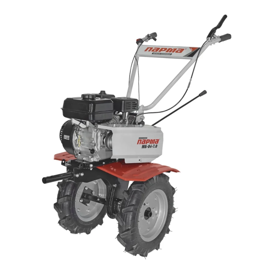 Мотоблок бензиновый Парма МБ-04-7,0, 4-тактный, 7 л. с, объем двигателя 212 см³, красный/серый