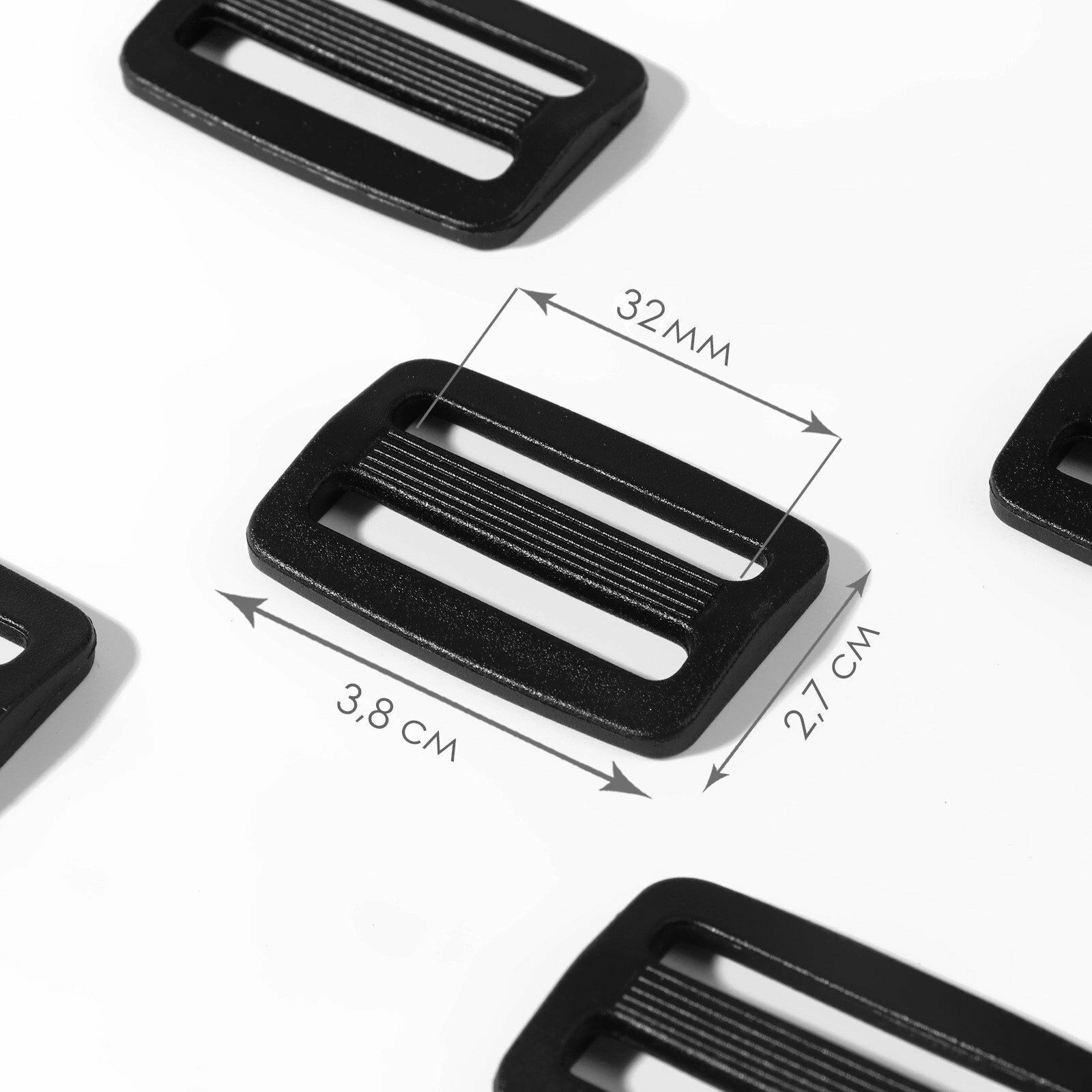 Пряжка регулирующая, двухщелевая, вн. ширина=32 мм, s=4 мм, 10 шт, чёрная, 10 шт.