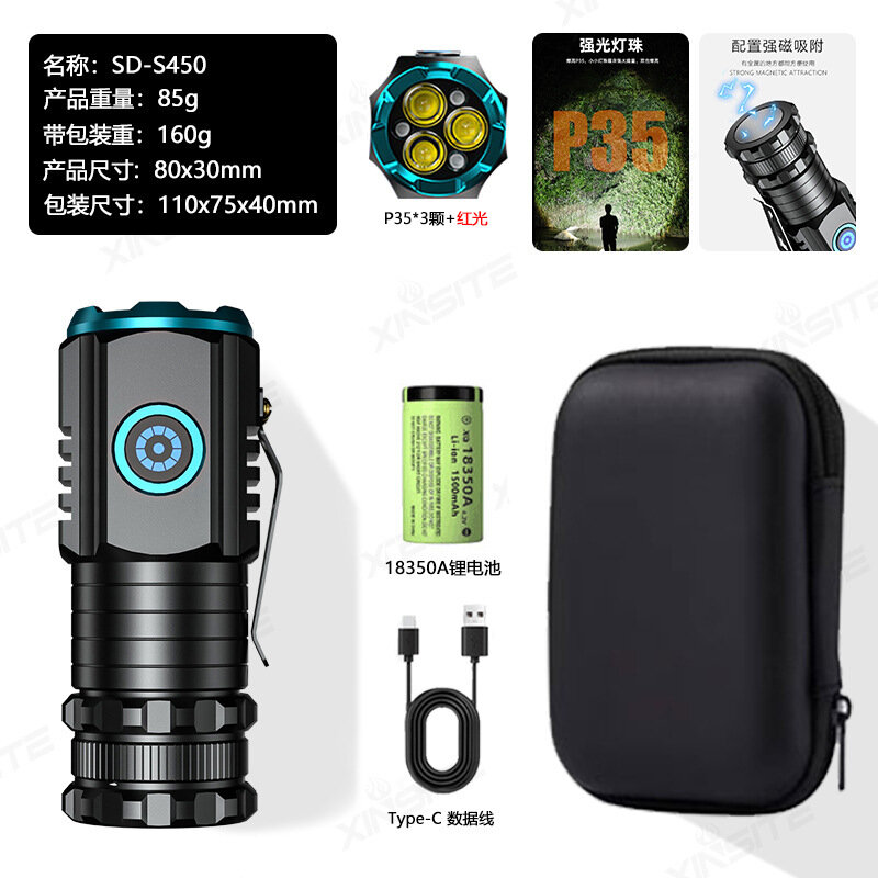 Популярный уличный мощный фонарик, ультра-яркая перезаряжаемая маленькая стальная пушка, многофункциональный зажим для