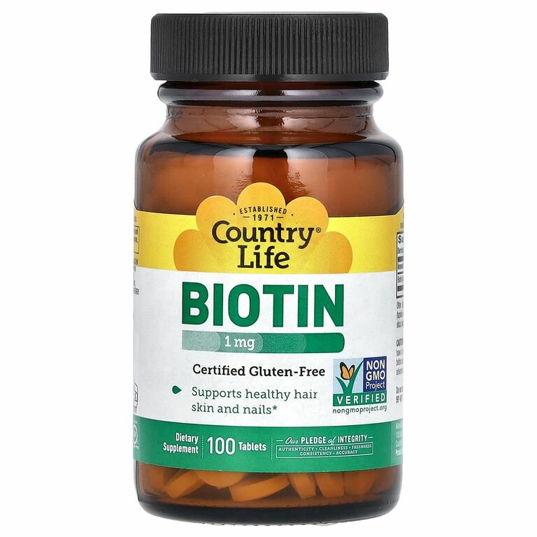 Country Life, Biotin, Биотин, 1 мг, 100 таблеток