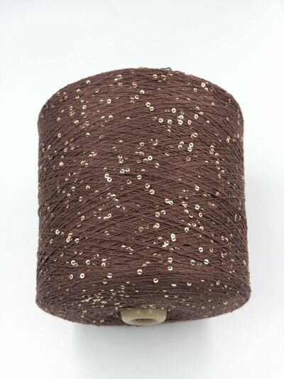 Пряжа Пайетки 3мм на хлопке -029мз коричневый (молочный шоколад) с матовым золотом с12е (200г/1500м)