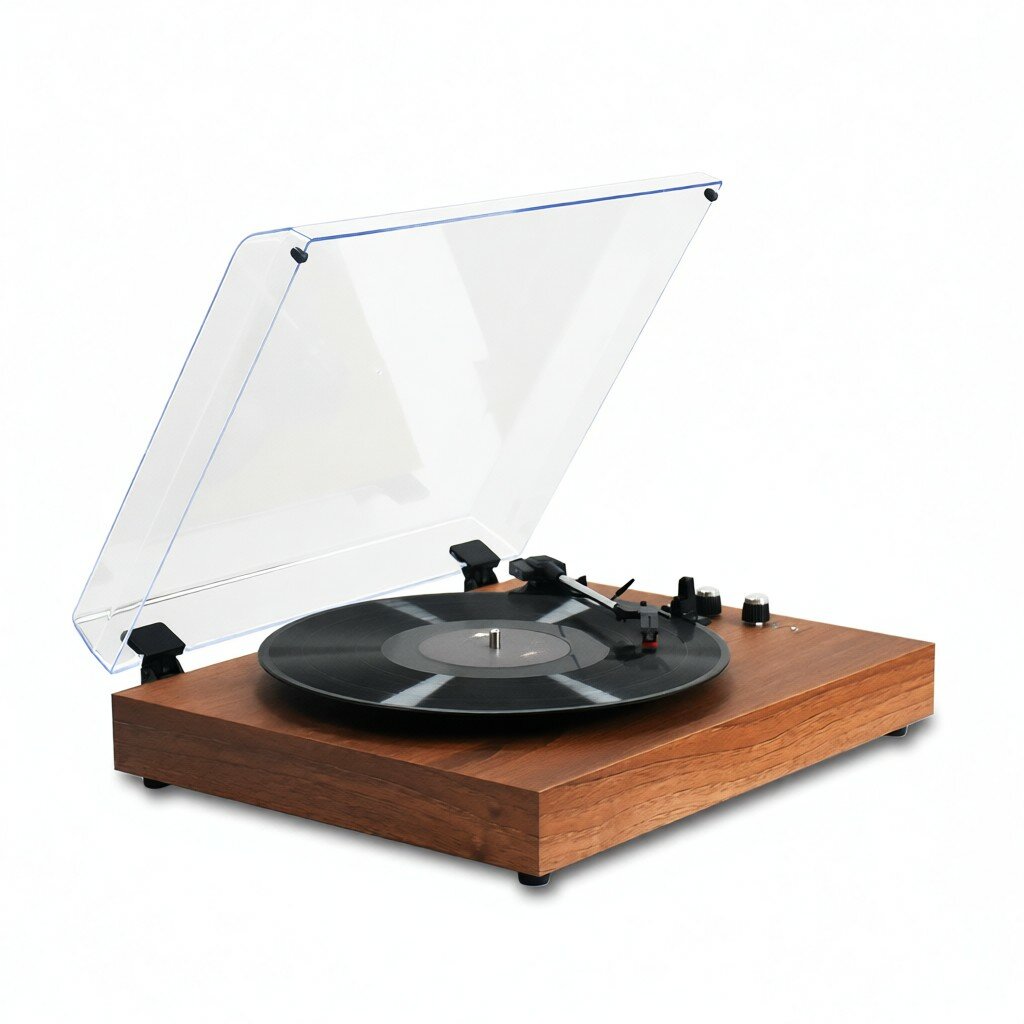 МзелиКинг Виниловый Проигрыватель Ретро Виниловый Термопласт Деревянный Стол Vintage Граммофон Совместим с Виниловыми Пластинками 7/10/12 дюймов Скорости 33/45/78 об/мин BT5.3 Динамик RCA Выход с Акриловой Крышкой