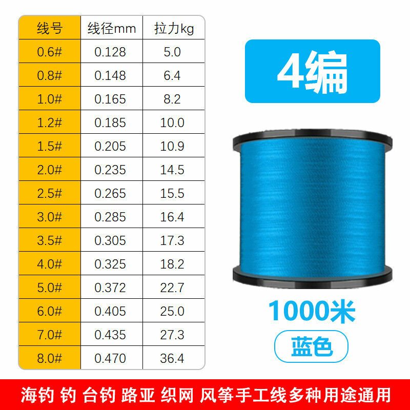 Импортная леска Dyneema 1000m года, 4-жильная PE леска, плетеная леска, леска для воздушных змеев, основная леска, специально для Азии