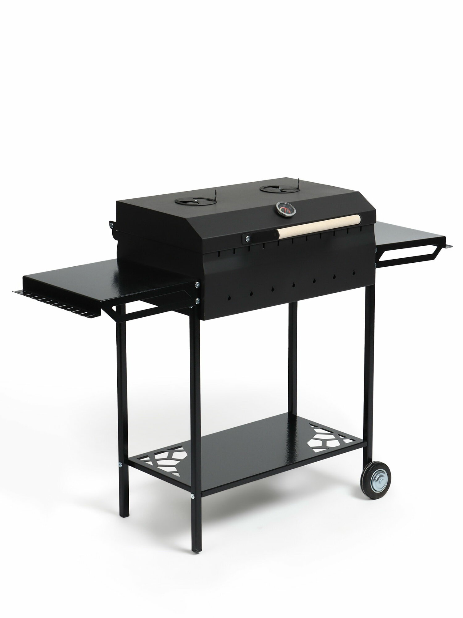 Мангал GrilMe MAX, 35x115x83 см, сталь 2 мм, термометр, 2 полки, колёса