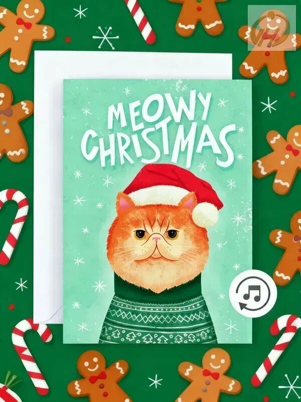 Бесконечная рождественская открытка с мяуканьем, новогодняя открытка с четкой песней от Мяу-Мяу-Мяу-Мяу