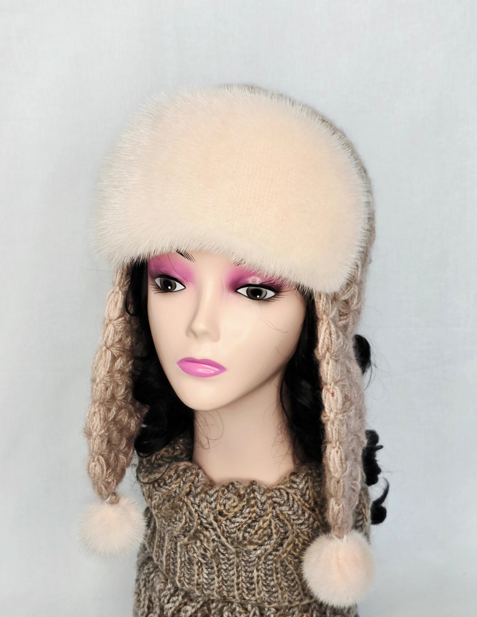 Шапка-ушанка мех норки для женщин