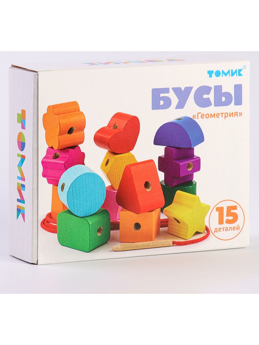Томик Счетный материал Первые бусы Геометрия 15 деталей (дерево) 1-71 с 3 лет