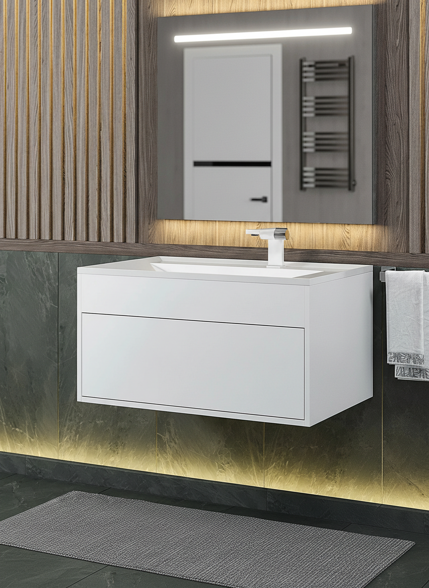 Тумба с раковиной для ванной Uperwood Lotus Premium подвесная 80х50х45 см, белая