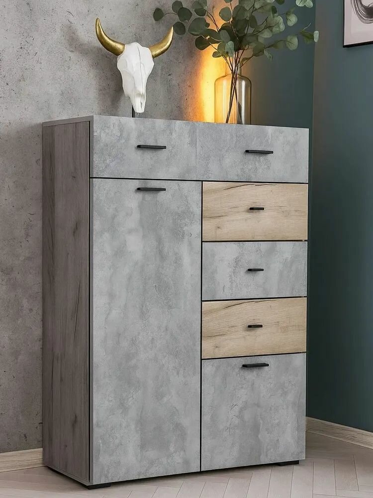 Комод дублин от Тэкс 1284*800*376мм в цвете дуб крафт серый/цемент