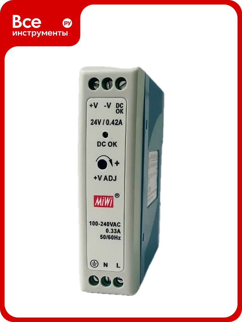 Блок питания MIWI на DIN-рейку MDR-10-24 с защитой от короткого замыкания и перегрузки, корпус ABS‑пластика