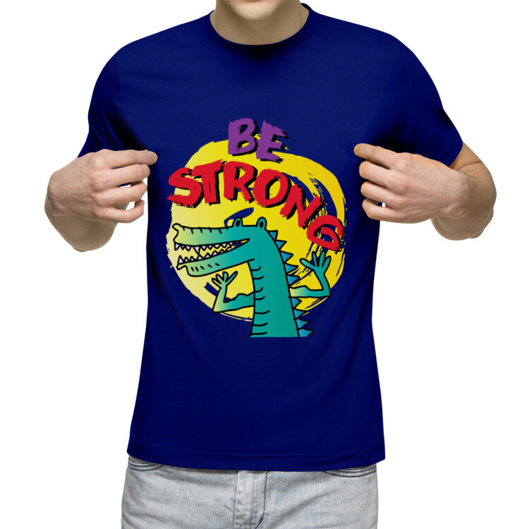 Мужская футболка «Крокодил заряжает энергией: Be Strong» (синий, XL)