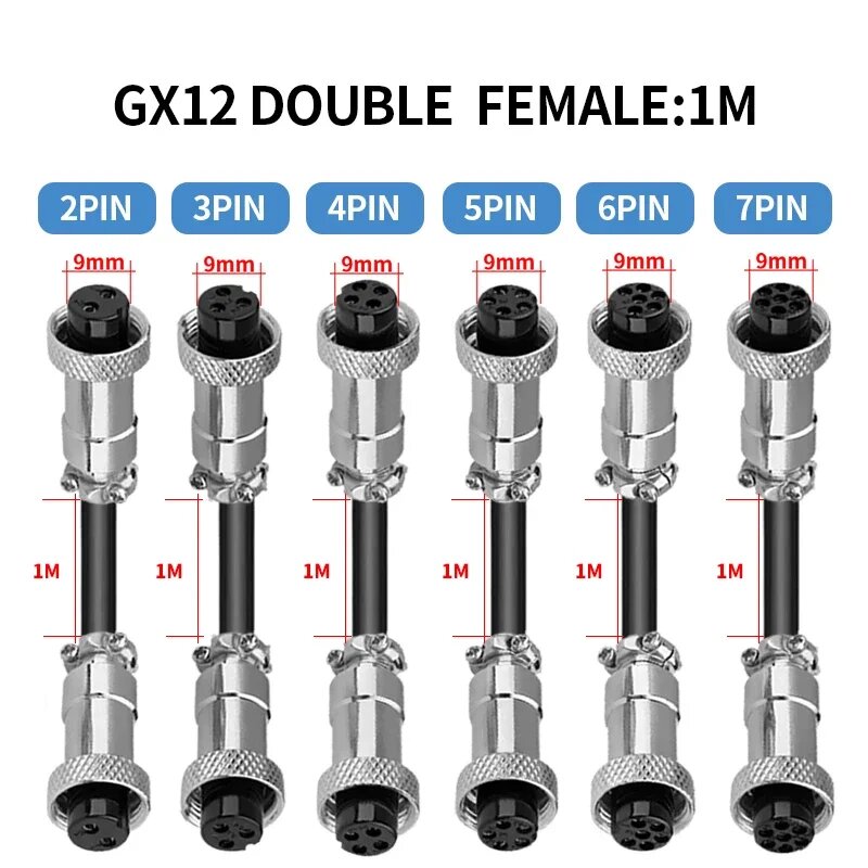 GX12 Удлинитель кабеля 2/3/4/5/6/7 контактов 4п, GX12 Double F