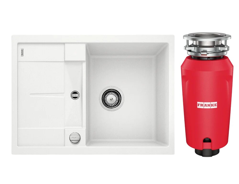 Комплект Мойка Blanco Metra 45S Compact 519576 68x50, белая, искусственный гранит / Измельчитель Franke 134.0715.094 механический