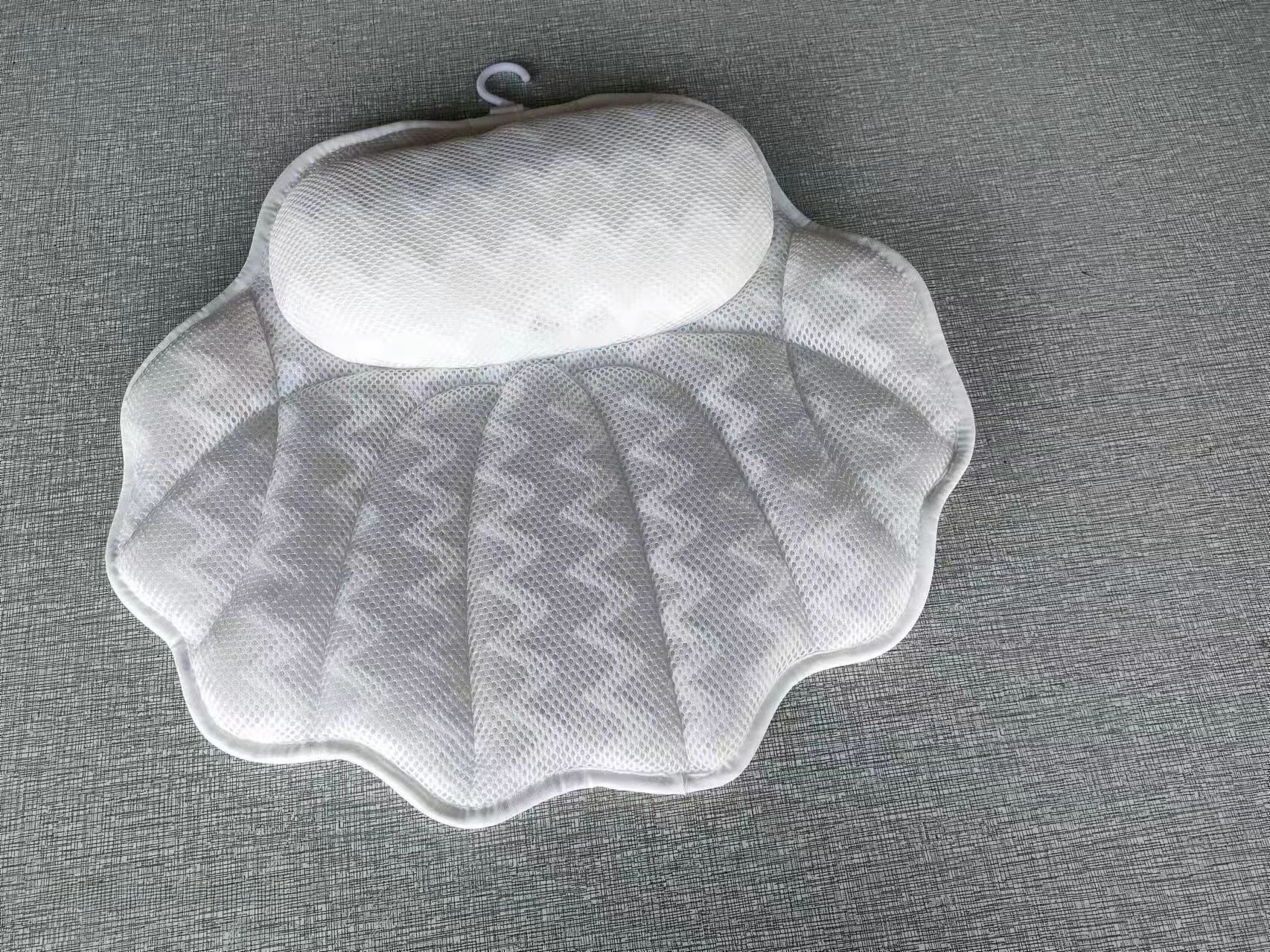 Cross-border spot washable bathtub pillow hotel bathroom suction cup pillow SPA headrest bath non-slip pillow generation hair(White wavy shell pillow, 42*46*7cm)