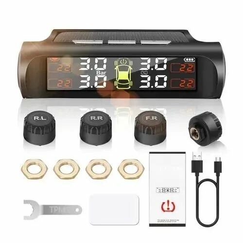 TPMS система контроля давления в шинах, солнечная с ЖК-дисплеем и предупреждением о температуре, 4 внешних датчика