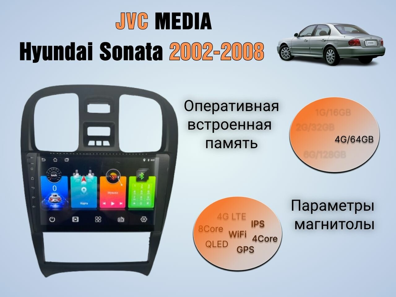 Автомагнитола UNCAR для Hyundai Sonata 2002 - 2008, 4/64 ГБ, 9 дюймов, Магнитола Хёндай Соната