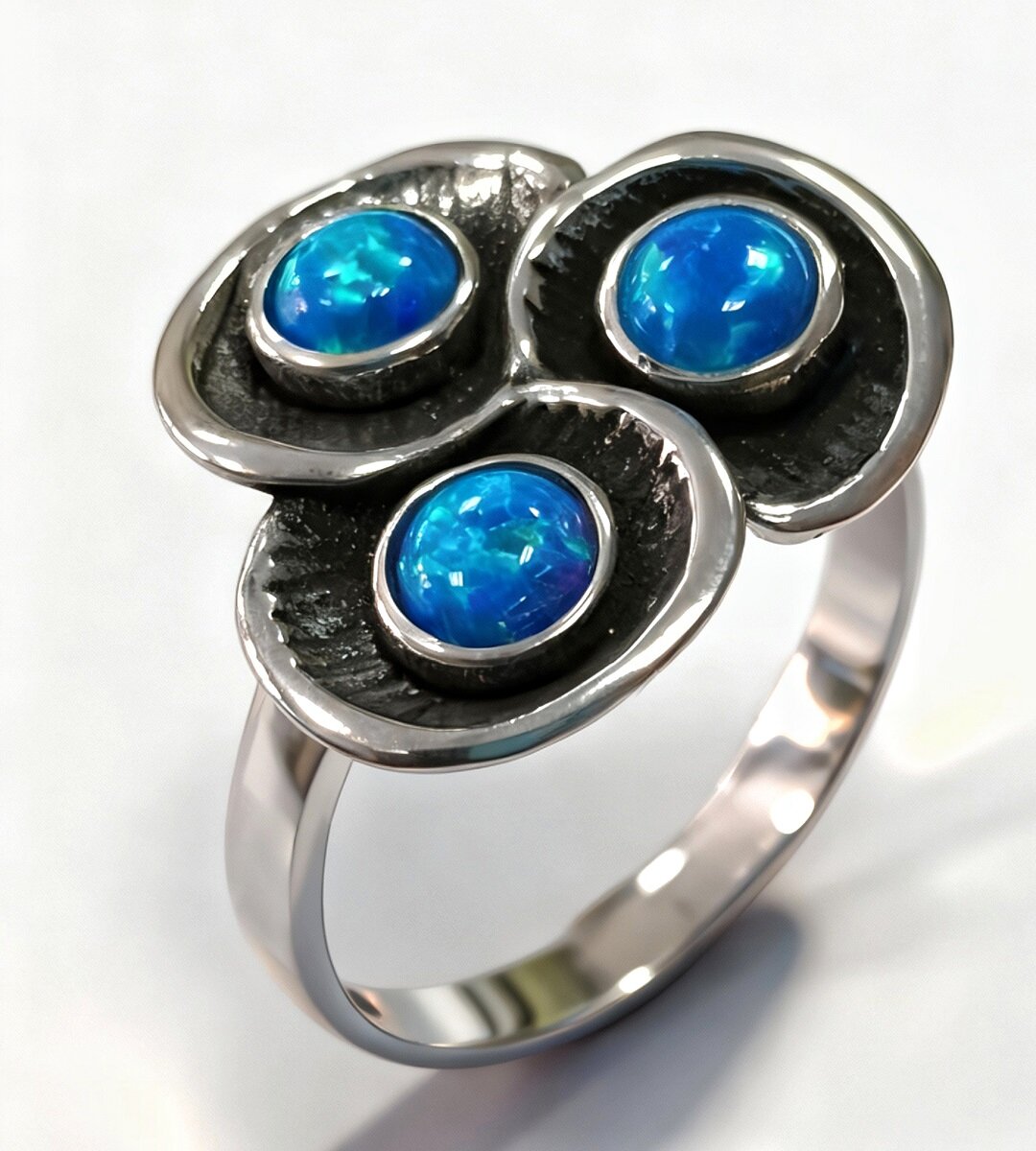 Кольцо, серебро, 925 проба, чернение, родирование, опал синтетический