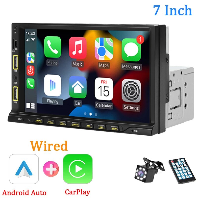 7" Автомагнитола 1Din Carplay Android Auto с камерой