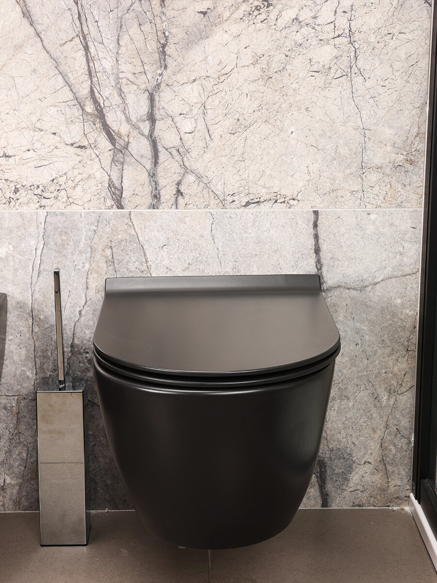 Унитаз подвесной HATRIA FUSION A1Y1CC02, безободковый, с крышкой с микролифтом, черный матовый, крепления в комплекте