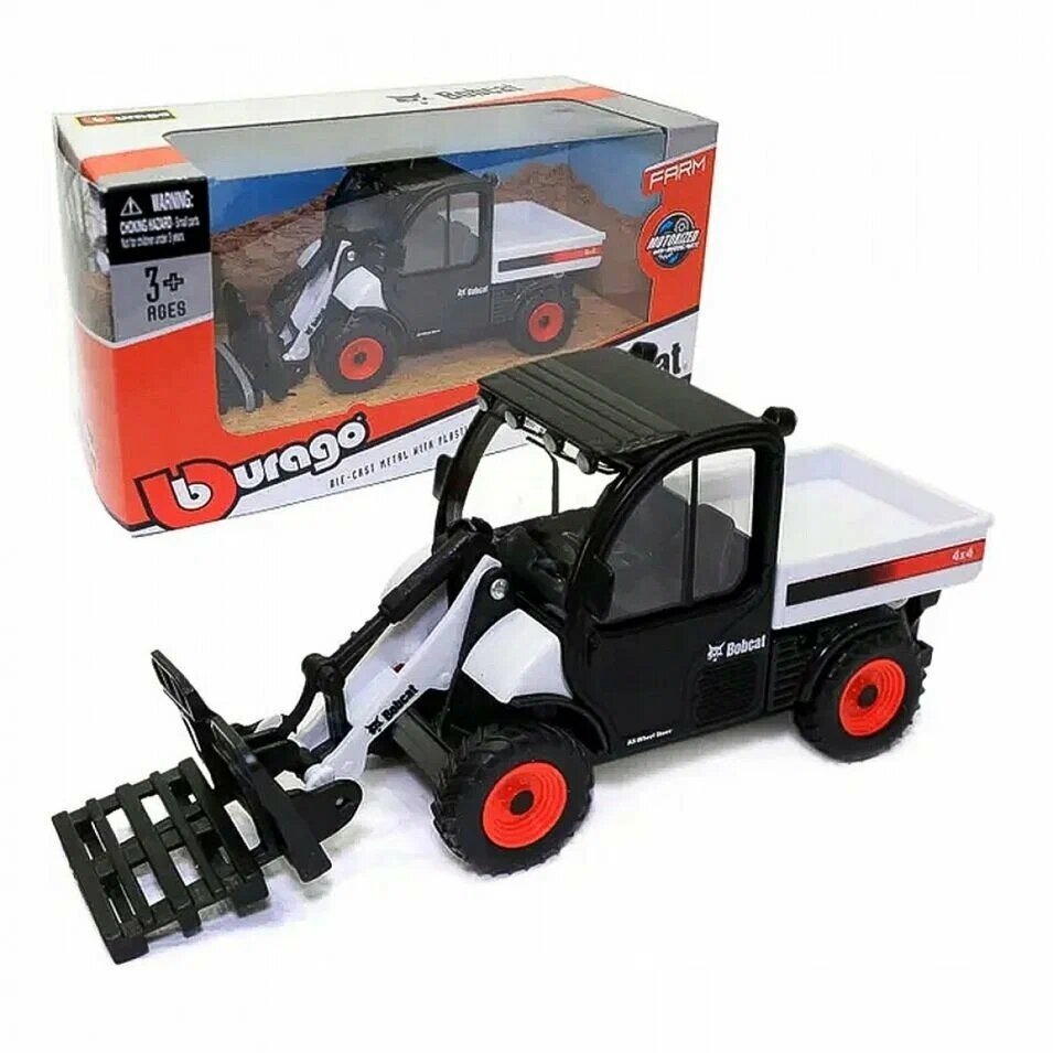 Погрузчик Bburago "BOBCAT", (18-31800), с виллами для поддонов, коллекционная модель, пластик/металл, 1:43