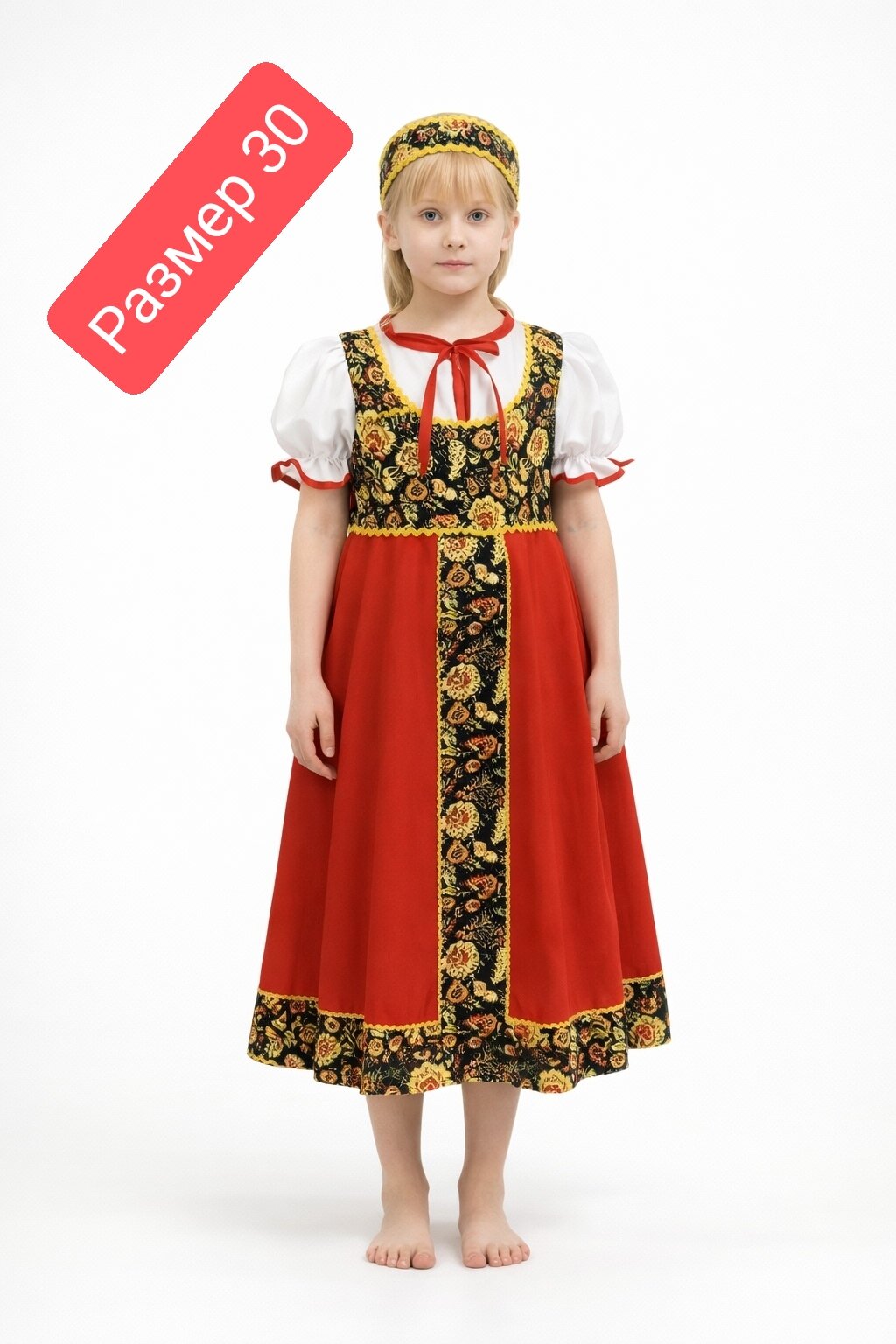 Костюм русский народный, для детей, размер 30, красный, платье и повязка