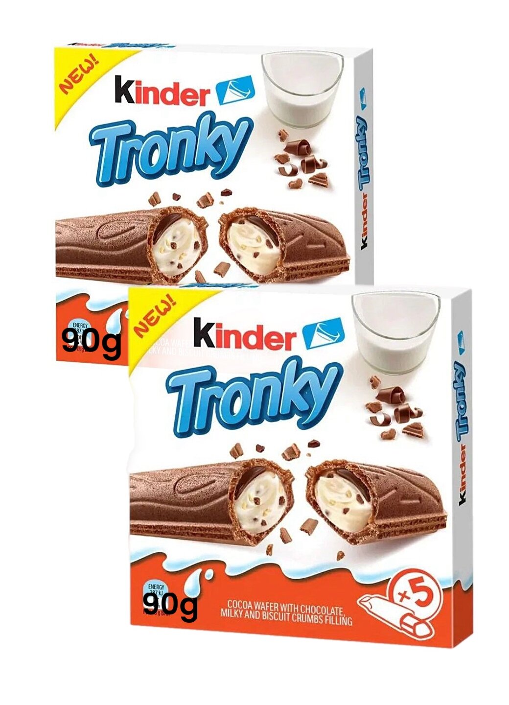 Kinder Tronky Печенье с шоколадной прослойкой и молочной начинкой с бисквитной крошкой 90 гр х 2 шт (Германия)