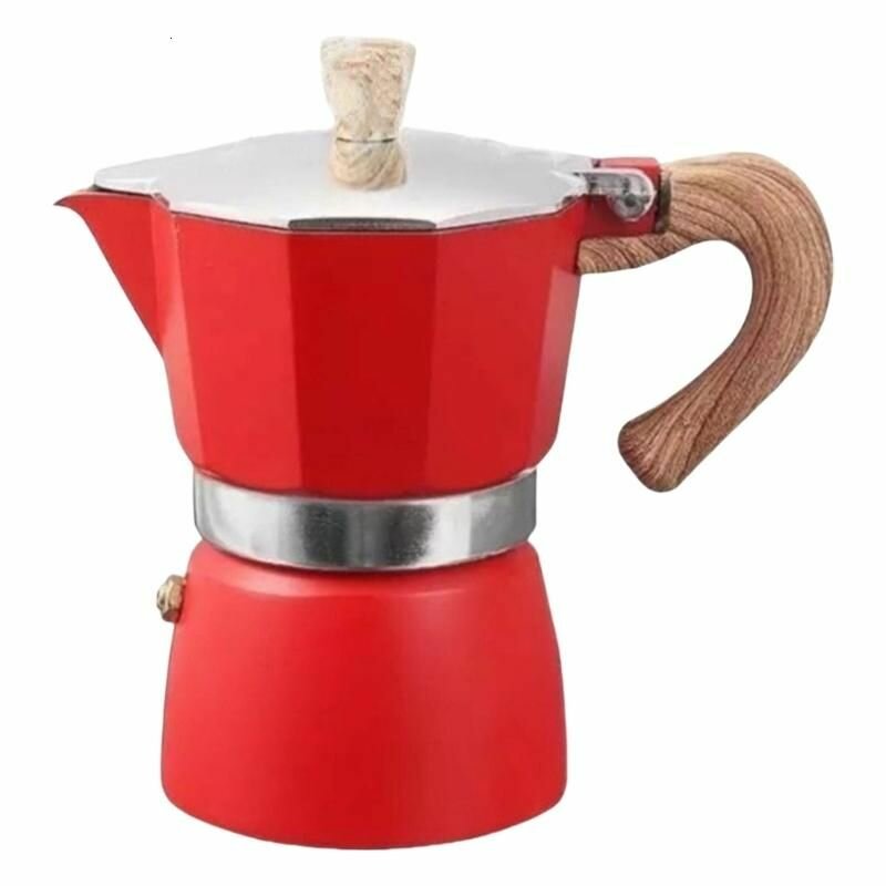 Алюминиевый эспрессо-кофейник на 6 чашек, 300 мл, красный