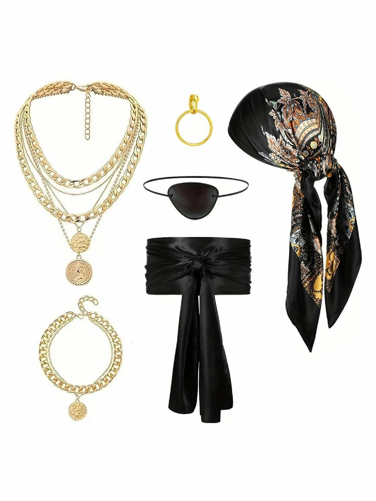 Пиратский костюм, Черный - Набор из 6 штук