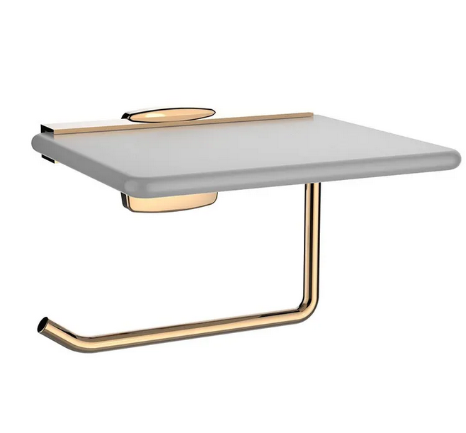 Держатель туалетной бумаги со стеклянной полкой золото Sanartec 108112Go