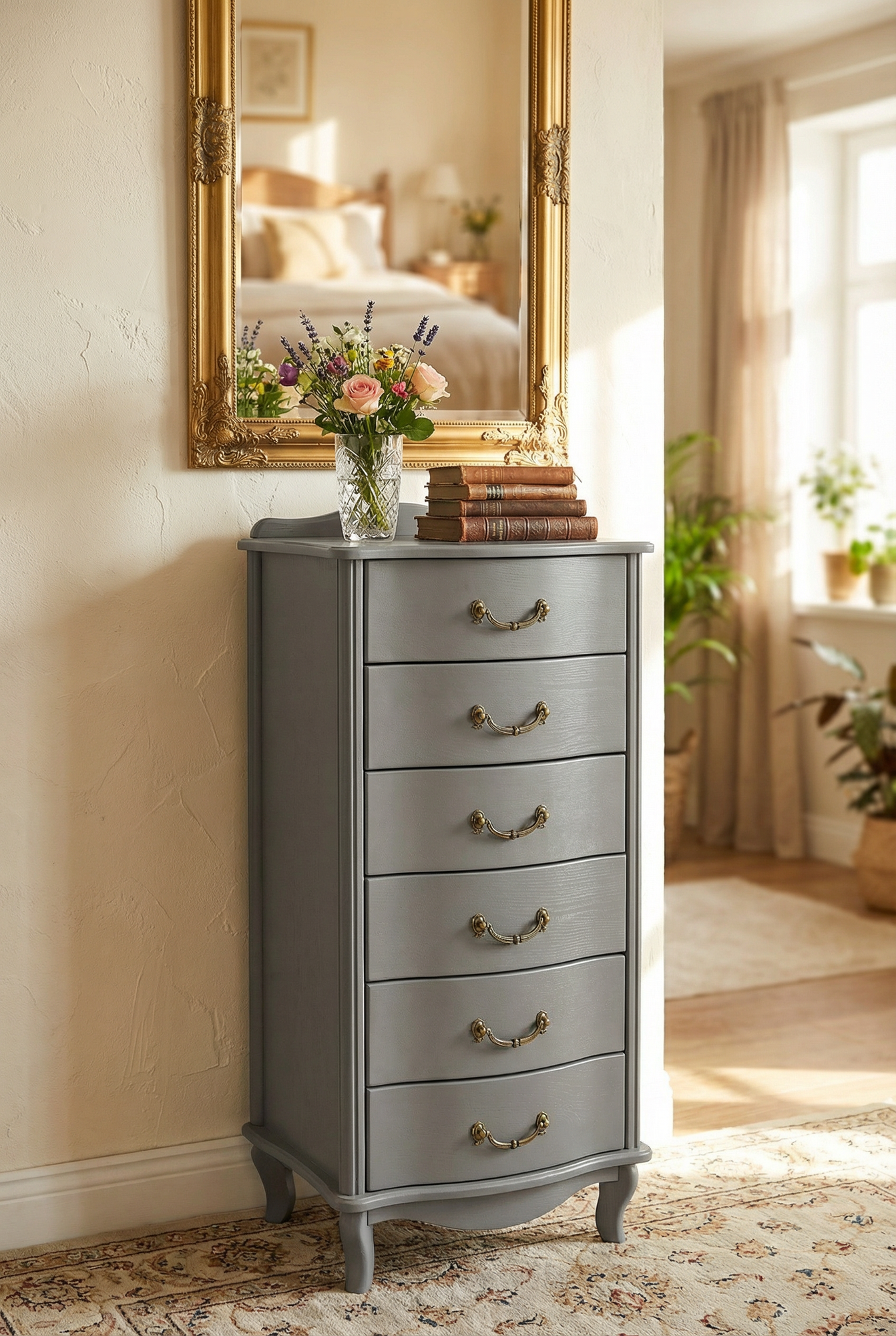 Комод Мебелик Джульетта узкий 6 ящиков, на ножках, в прихожую, в спальню цвет серый ясень Л