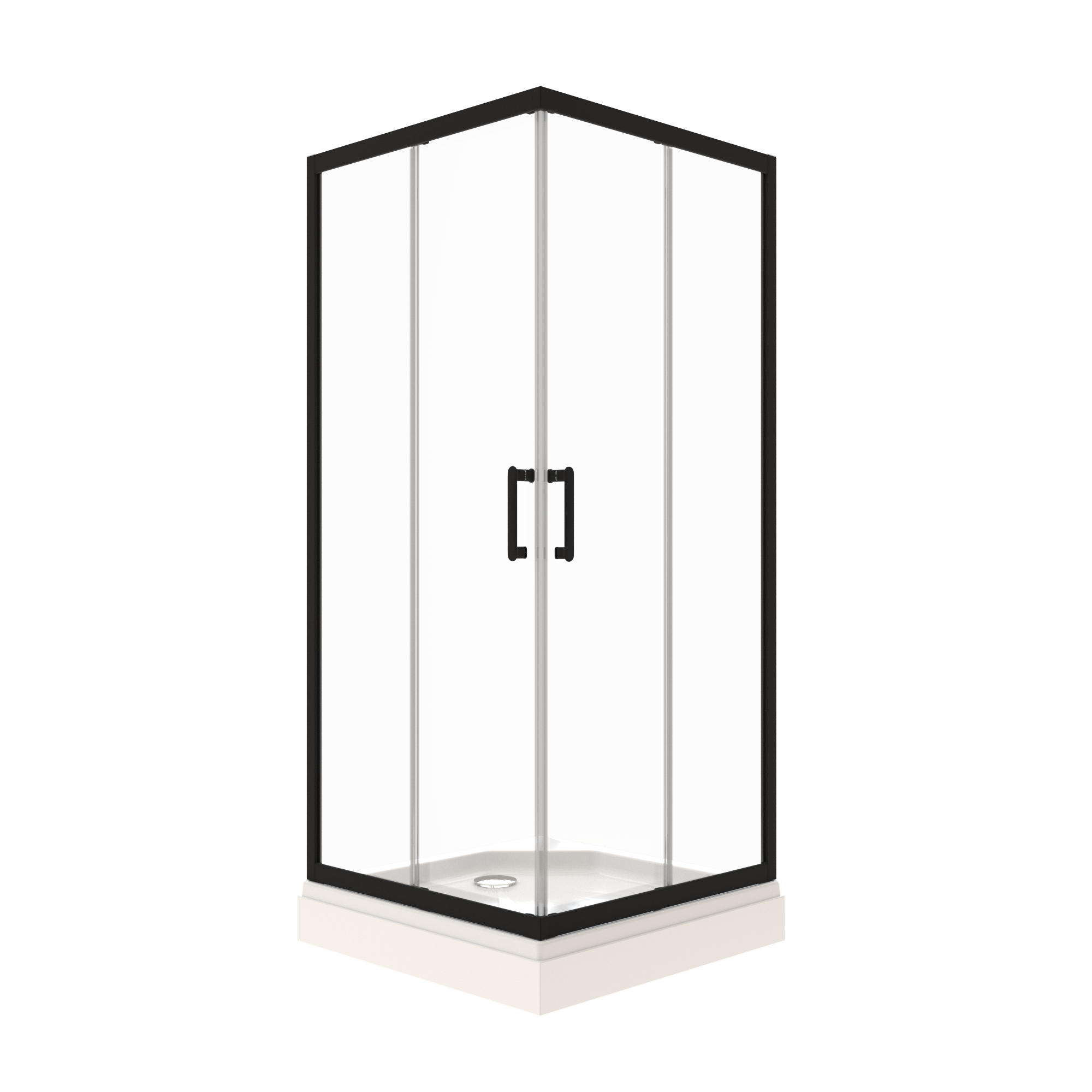 Душевое Ограждение Фикс-Блек, 90х90, квадрат, низкий поддон, дверь раздвижная, профиль-черный, (3 места+сифон D90мм)