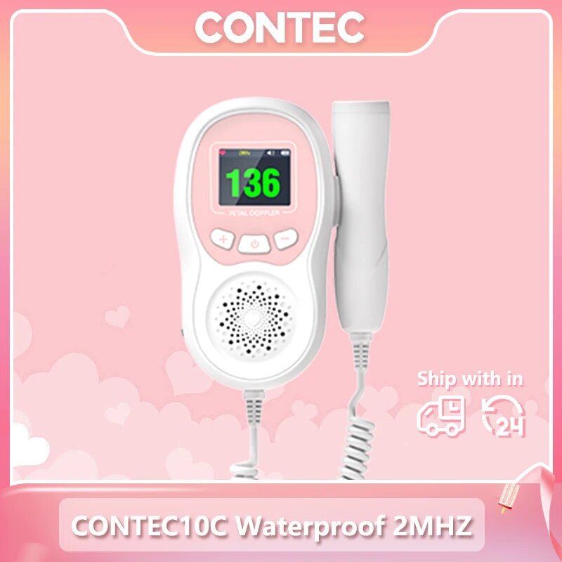 Contec Фетальный допплер сердцебиения плода розовый 2/3/8МГц 10C Waterproof 2MHZ