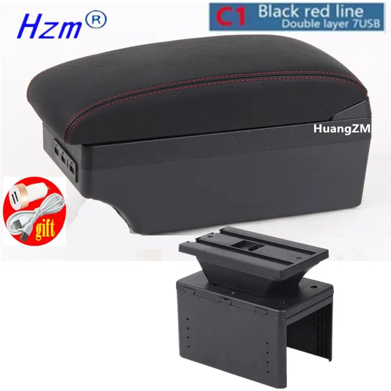 Подлокотник для Audi 80 100 200 A4 A3 A2 v1, центральная консоль, кожаный контейнер для хранения, содержимое, аксессуары, украшение для стайлинга автомобиля C1 red line 7USB