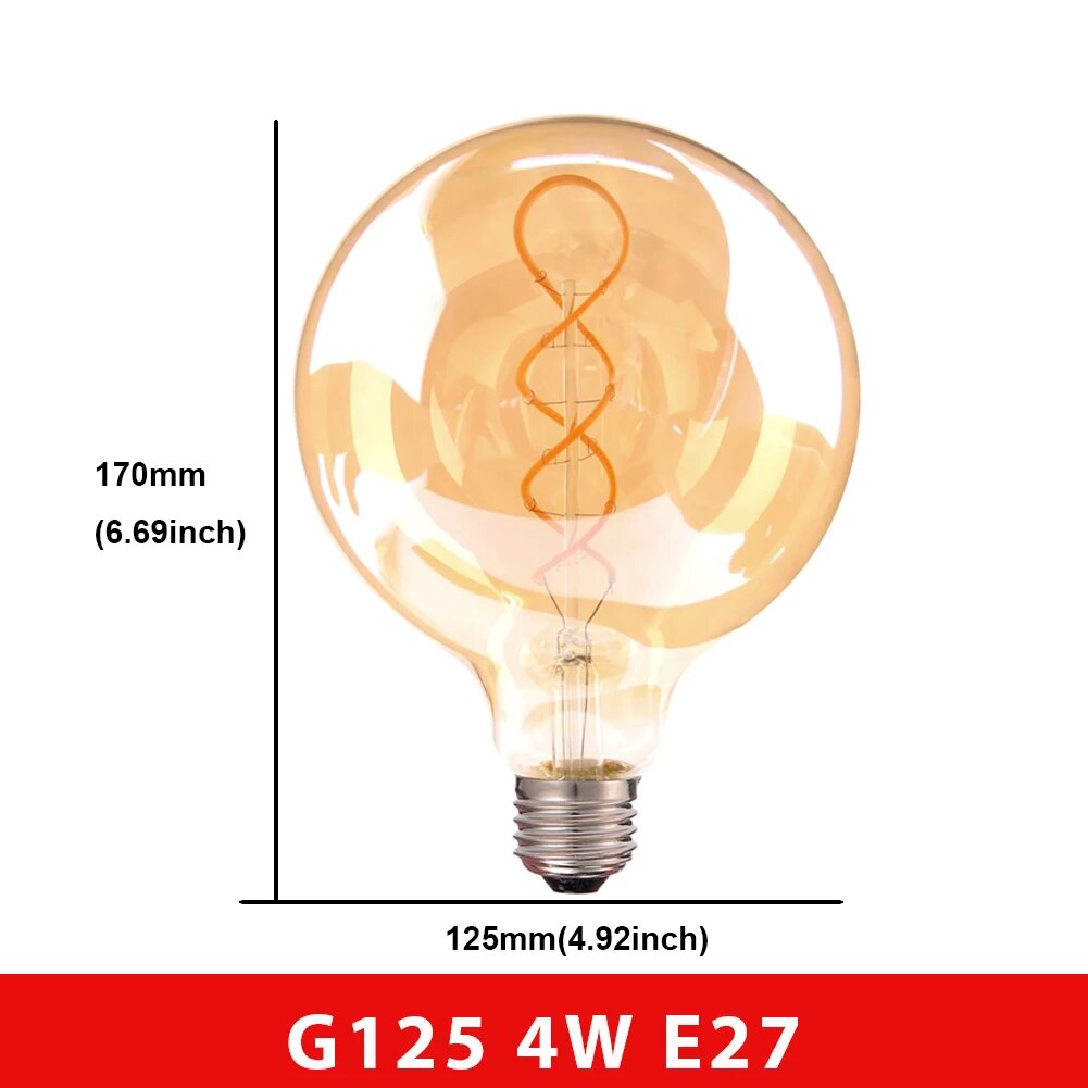 Спиральные светодиодные лампы Эдисона C35 T25 ST64 G80 G95 G125 4Вт 2200К G125 4W E27