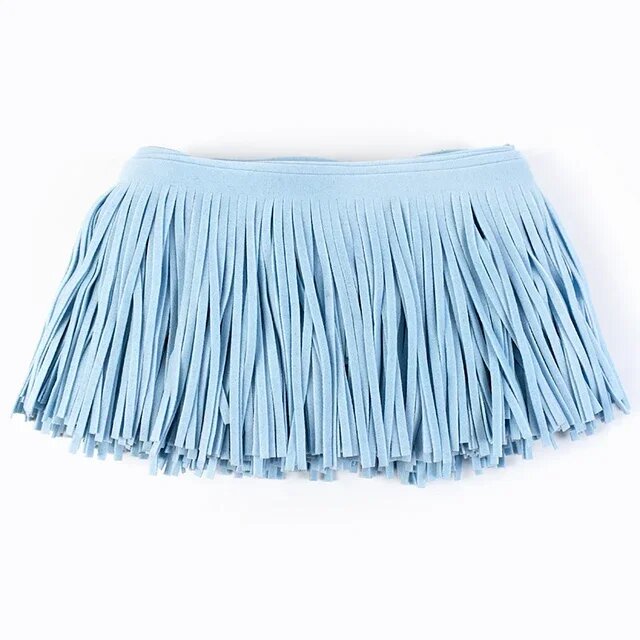 Бахрома из искусственной кожи, светло-голубая, 20см x 3мм, TF005-LightBlue81