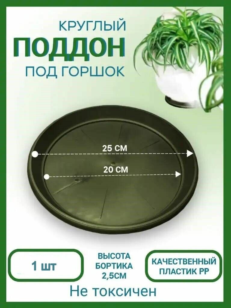 Поддон круглый для цветов из ABS-пластика, D 25 см, черный, под горшок