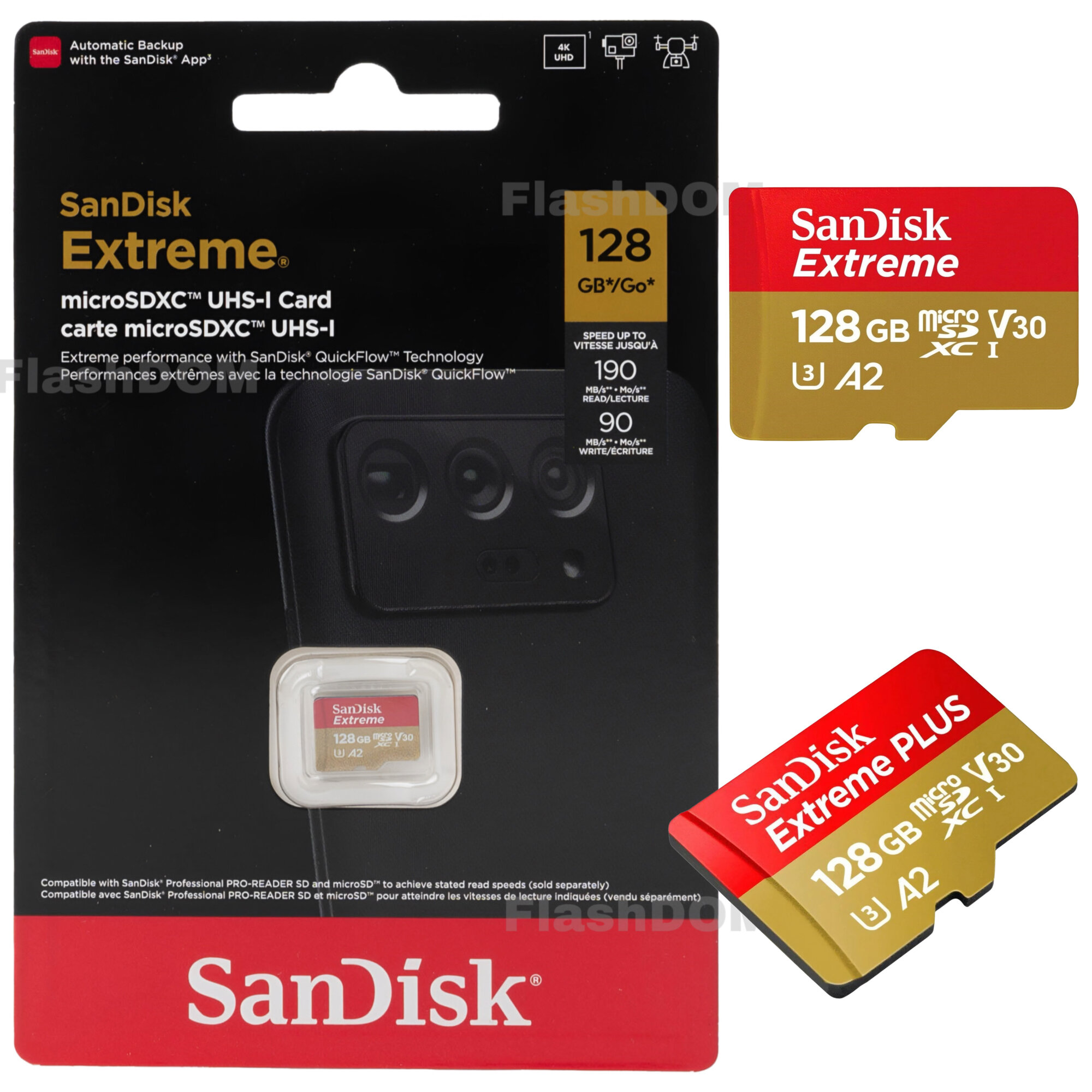 Карта памяти SanDisk Extreme microSDXC 128 ГБ Class 10 UHS-I V30 A2, 190/90 Mb/s