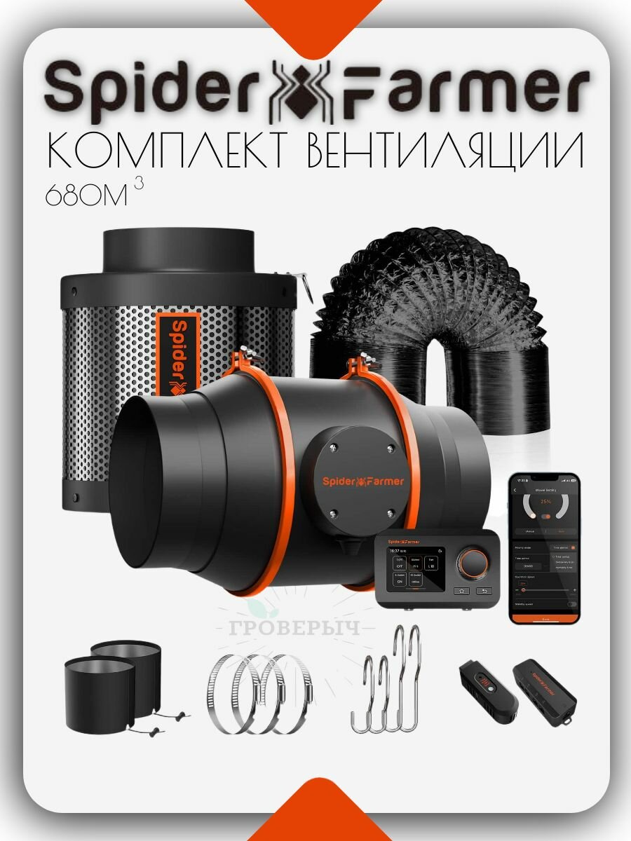 Комплект вентиляции для гроутента, гроубокса Spider Farmer 6"FilterKit+GGS