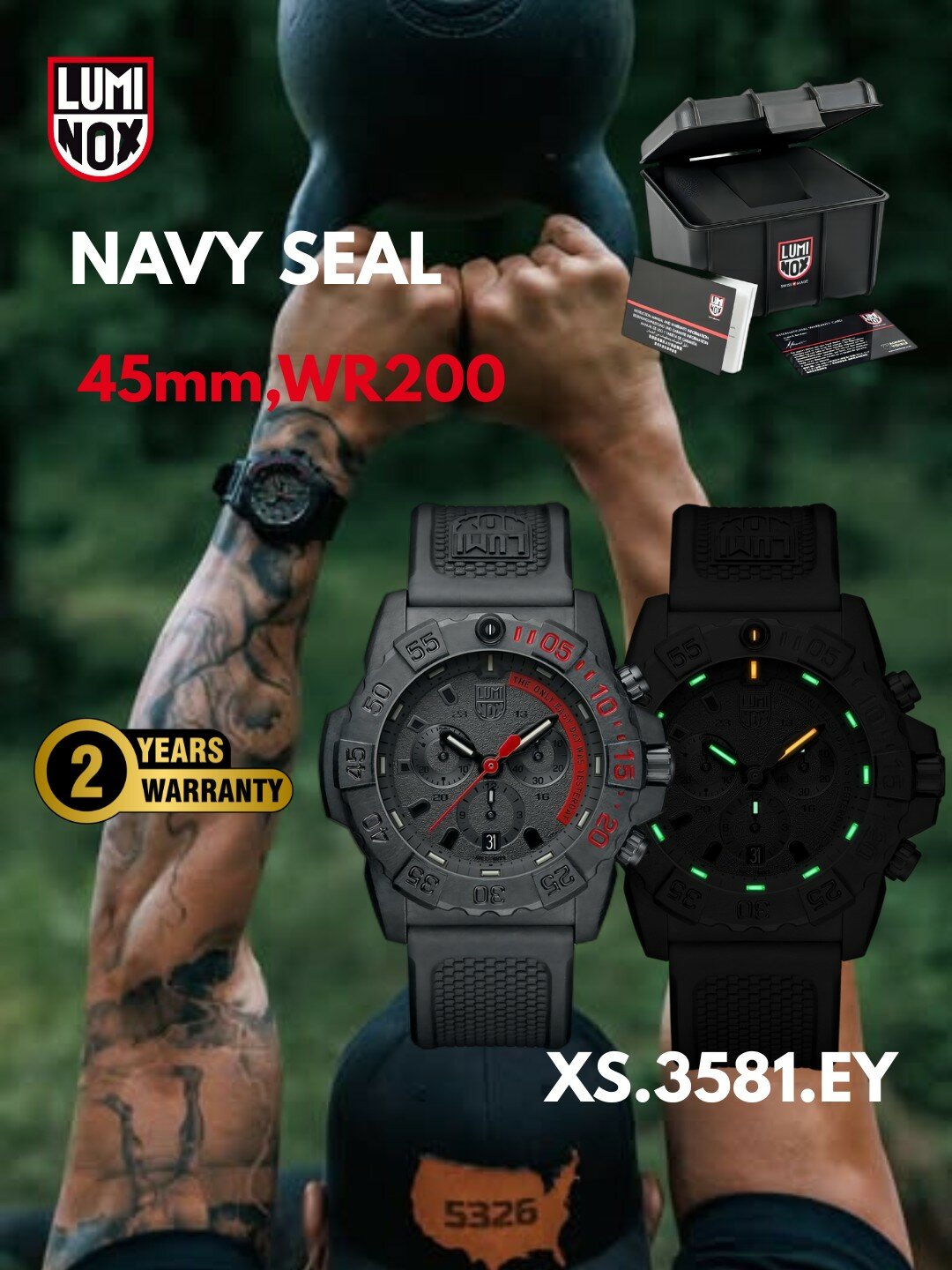 Наручные часы Luminox NAVY SEAL 3500 SERIES,45mm, водонепроницаемые 200м, Настоящая резина, XS.3581. EY