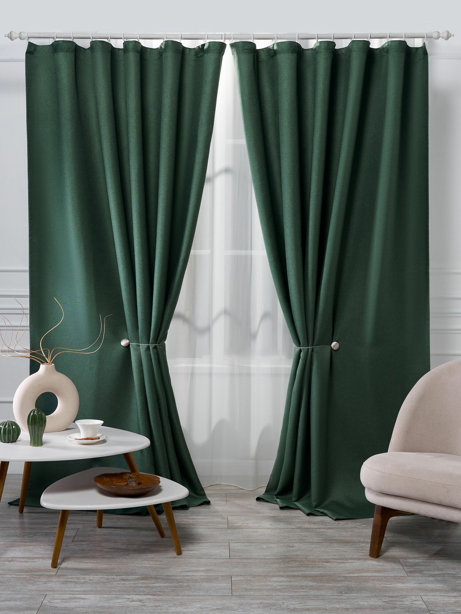 Комплект штор "Блэкаут рогожка" тёмно-зелёный (17200-10) арт.2329 (200x270-2 шт.)