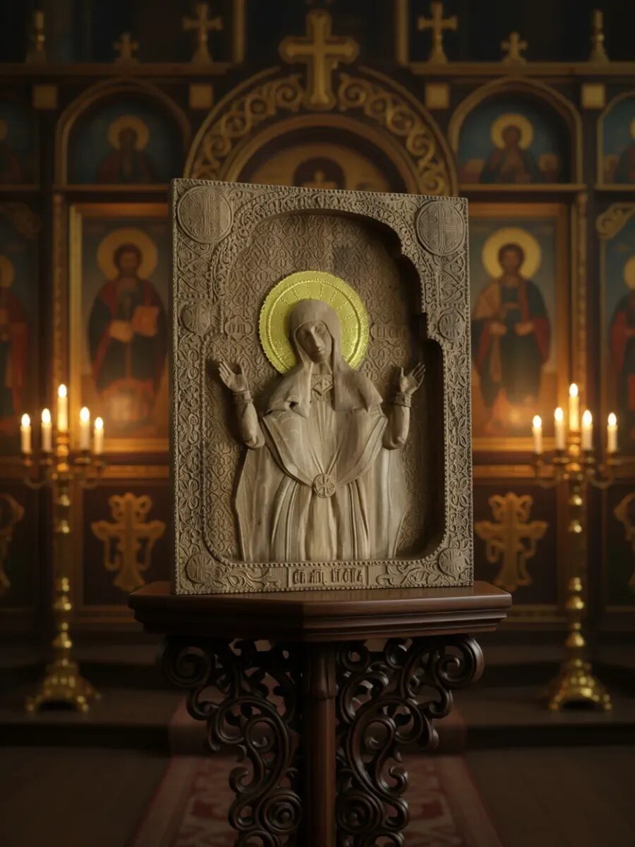 Освященная Икона Мученица София резная из массива дуба