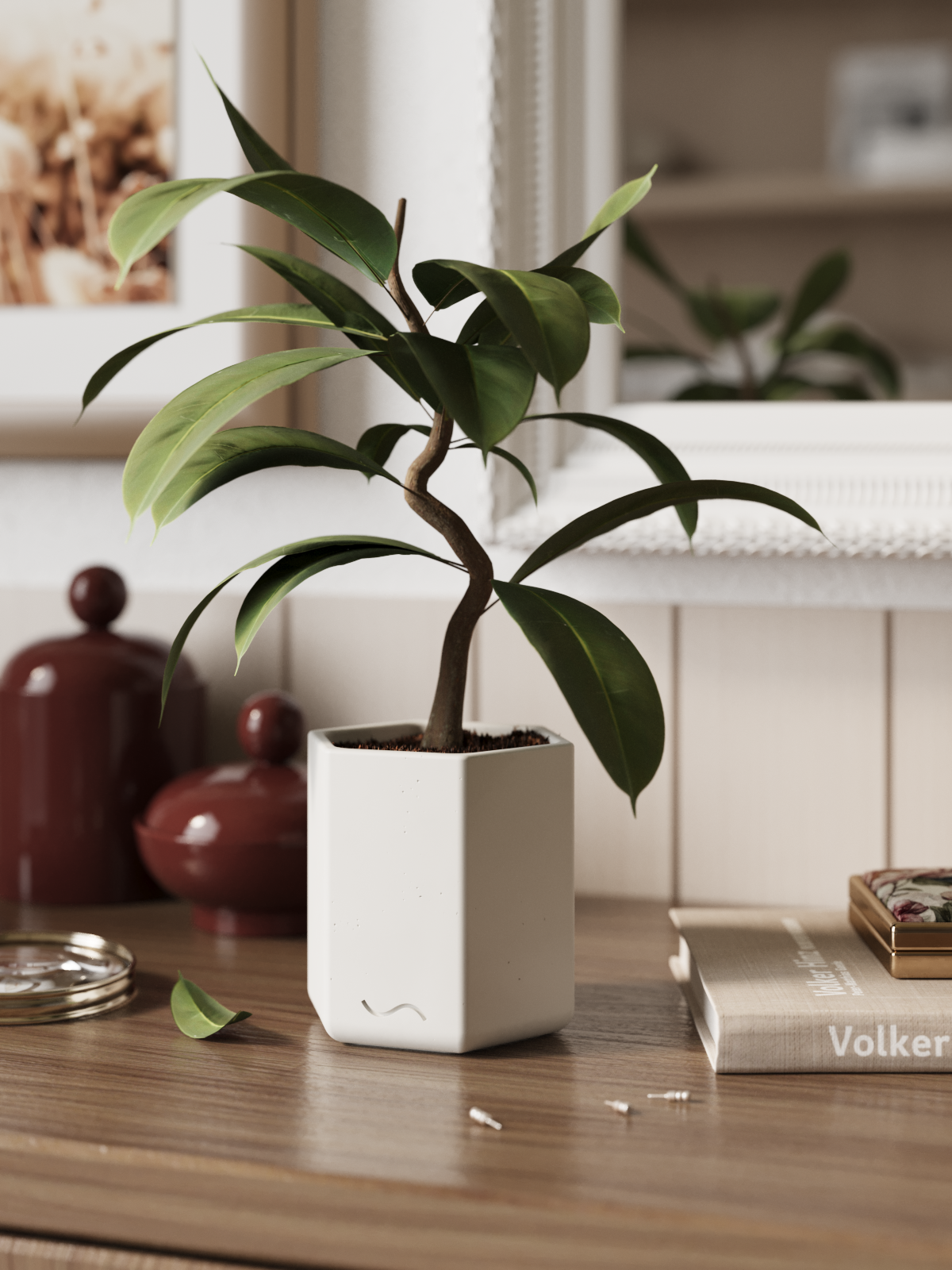 Кашпо, горшок для цветов, кактусов и суккулентов Sakura, 0.5 л, 11х11х10 см, бетон, белое матовое