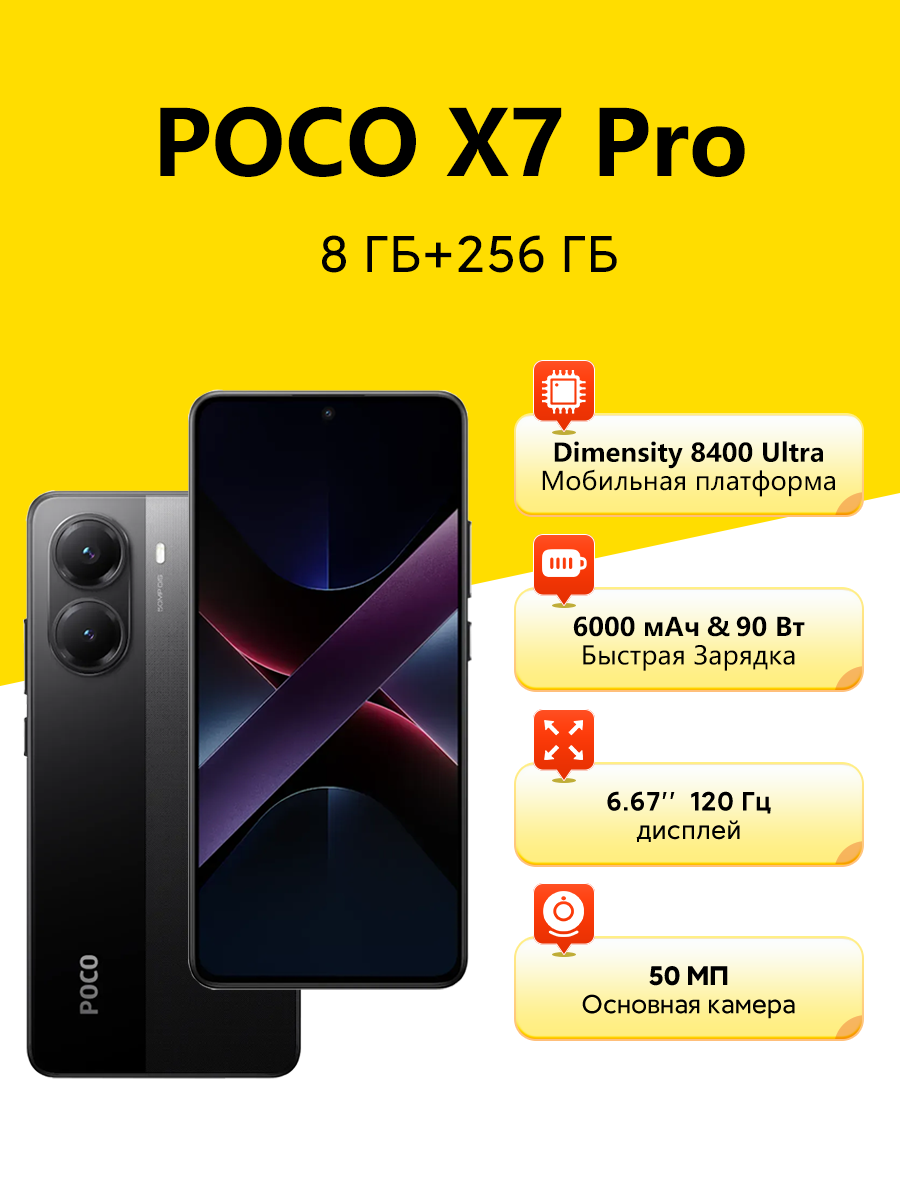 Смартфон Xiaomi Poco X7 Pro 5G Black 8/256GB, Глобальная версия, черный
